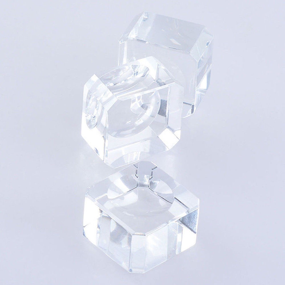 Clear Glass Ball Square Dimple Blocks Crystal Ball Display Base Stand ...