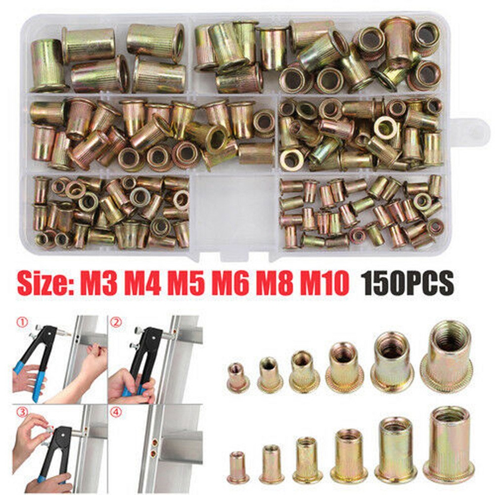 Hayafir 150PCS Nut Rivet Threaded Insert Tool Kit Nutsert Riveter Hand ...